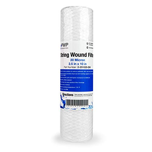 Sediment String Wound Water Filter Cartridge Standard 2.5x10" 20 Micron 50 Pack