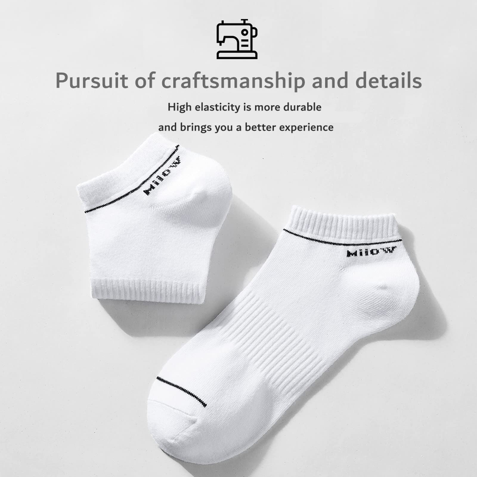 NUHEEL Ankle Socks Men Breathable Sports Low Cut Socks for Casual Running Walking Hiking Athletic, White (5 Pairs)