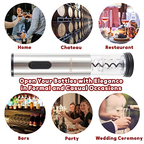 Oxyzeem Electric Wine Opener, Cordless Wine Bottle Opener,Stainless Steel Automatic Corkscrew with Foil Cutter, Age-friendly Wine Bottle Opener