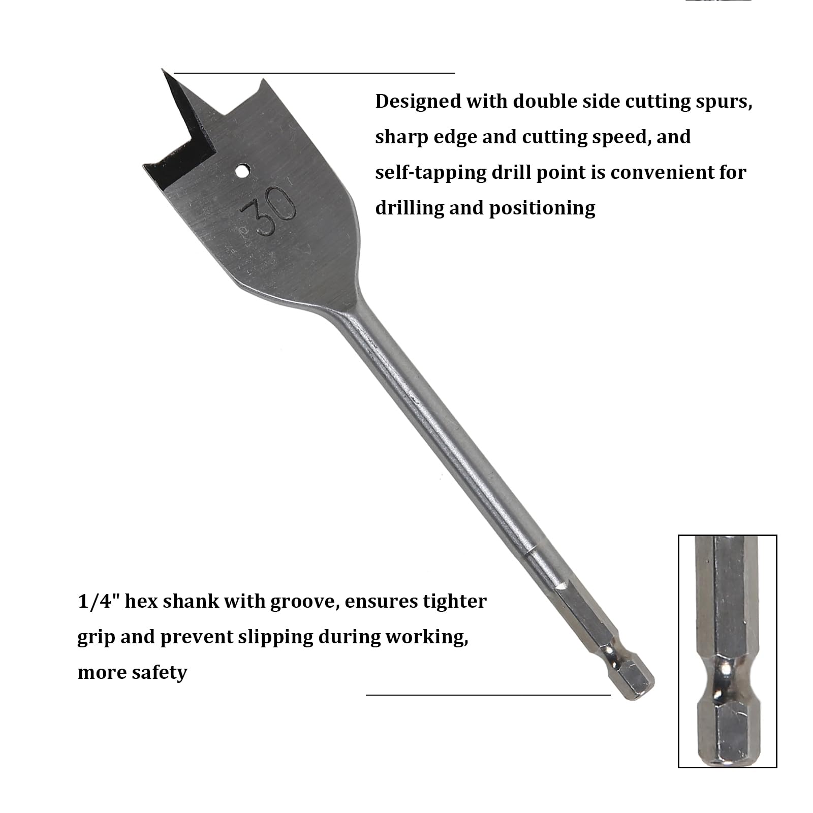 Spade Drill Bit Kit for Woodworking, Carbon Steel Paddle Flat Bits Carpenter Hole Cutter Hex Shank set of 17pcs 6/25~1-1/2 in