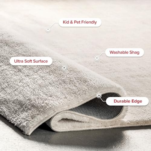 nuLOOM Loni Solid 8x10 Machine Washable Shag Area Rug for Living Room Bedroom Dining Room Nursery, White/Ivory