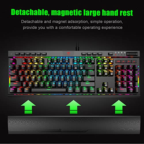 Waterproof Mechanical Keyboard, E Sports RGB Backlight Blue Switch Gaming Keyboard with Detachable Palm Rest, Macro Programming Wired Keyboard for Office