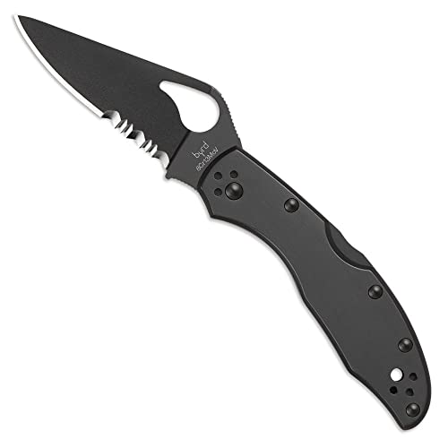 Spyderco Byrd Meadowlark 2 Knife with 2.90" Black Steel Blade and Durable Black Stainless Steel Handle - CombinationEdge - BY04BKPS2