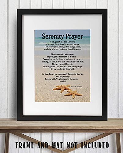 Serenity Prayer - Beach Christian Wall Decor, Starfish Scripture Inspirational Wall Art, Ideal Bible Inspired Wall Print For Living Room Decor, Office Decor, Church, or Beach House Unframed - 8x10