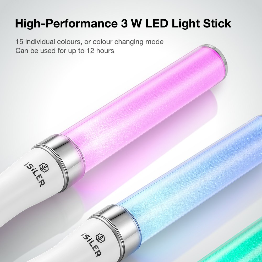 Multicolor LED Glow Sticks, iSiLER Party Flashing Light, 15 Color Changing 2 Lighting Modes Flashing Light Stick for Party Supplies, Festivals, Raves, Birthdays, Parking Guides, Dog Walkers Safety