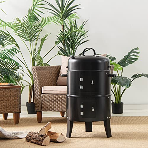 Smoker Grill,3-in-1 Outdoor Smokers, Charcoal Grills Cambo with Built-in Thermometer for BBQ