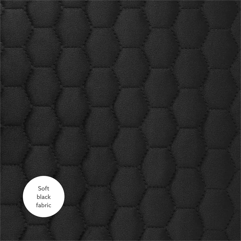 Linon Aiden Round Quilted Fabric Stool with Silver Metal Base in Black