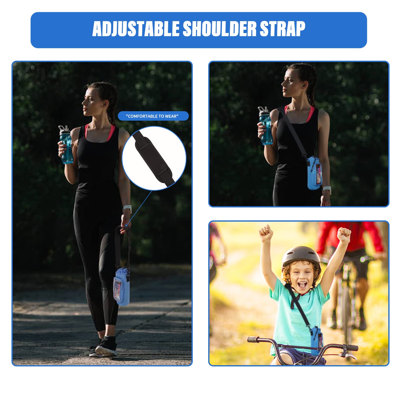 Nunwiza Water Bottle Carrier Bag with Adjustable Shoulder, Touch Sensitive Supported Water Bottle Sling Holder for Walking Outdoor Hiking Travelling Camping Under 40oz(Black)