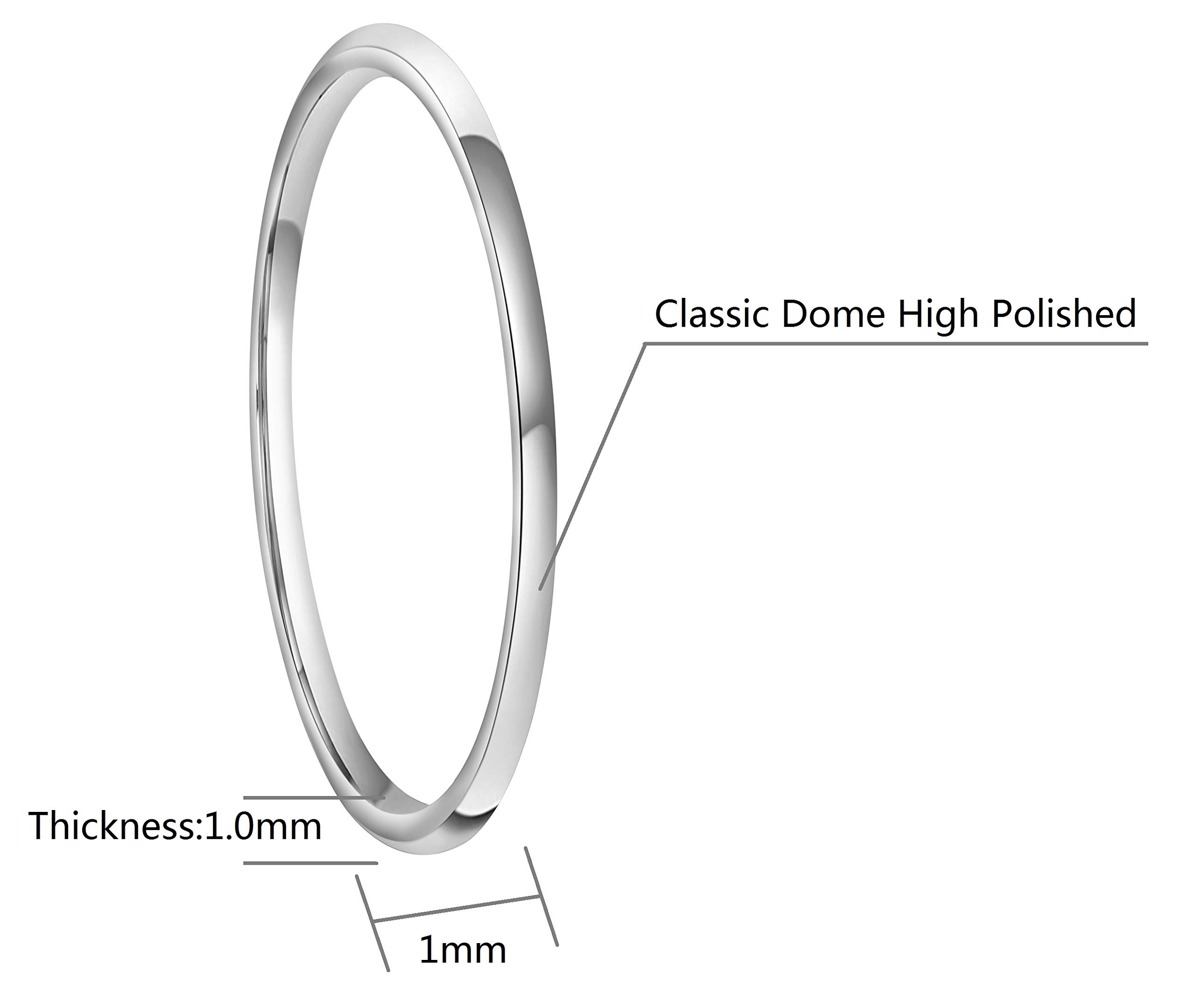 Kingary Rare 1mm Thin Tungsten Wedding Band Matching Ring Silver/Black/Rose Gold/Yellow Gold Ladies Women Plain Dome Polished Comfort Fit Size 4 To 10 (1mm Silver,8)