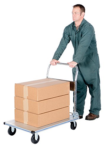 Vestil AFT-36-NM Aluminum Folding Platform Truck with Single Handle and 5" Non-Marking Polyurethane Casters, 600 lbs Capacity, 36" Length x 24" Width x 8-3/8" Height