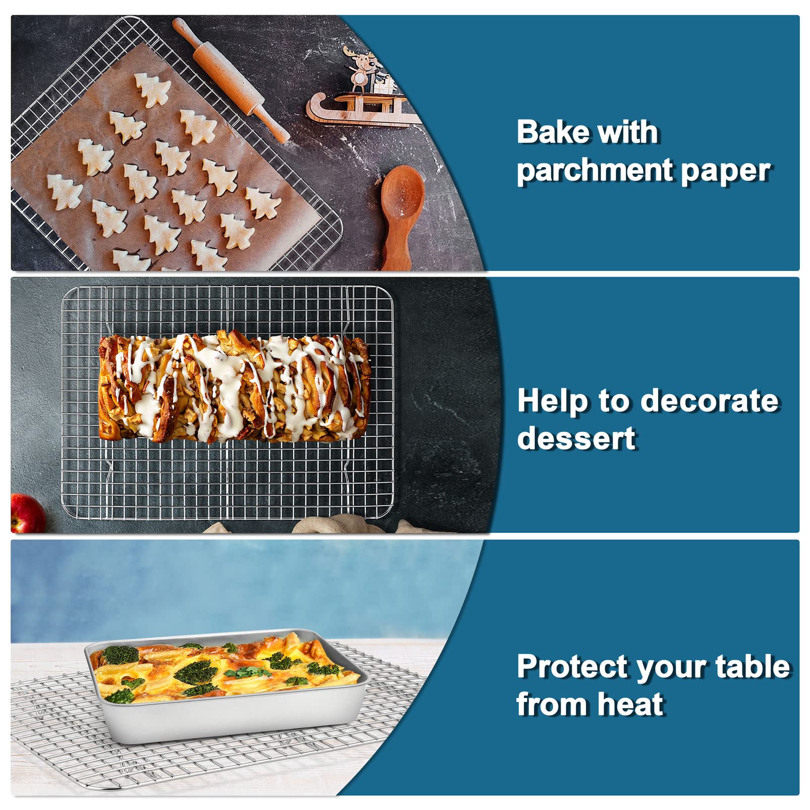 P&P CHEF Baking Rack Cooling Racks Set of 5, Stainless Steel Grid Cooking Roasting Rack for Home Kitchen Use, Oven & Dishwasher Safe, Healthy & Durable