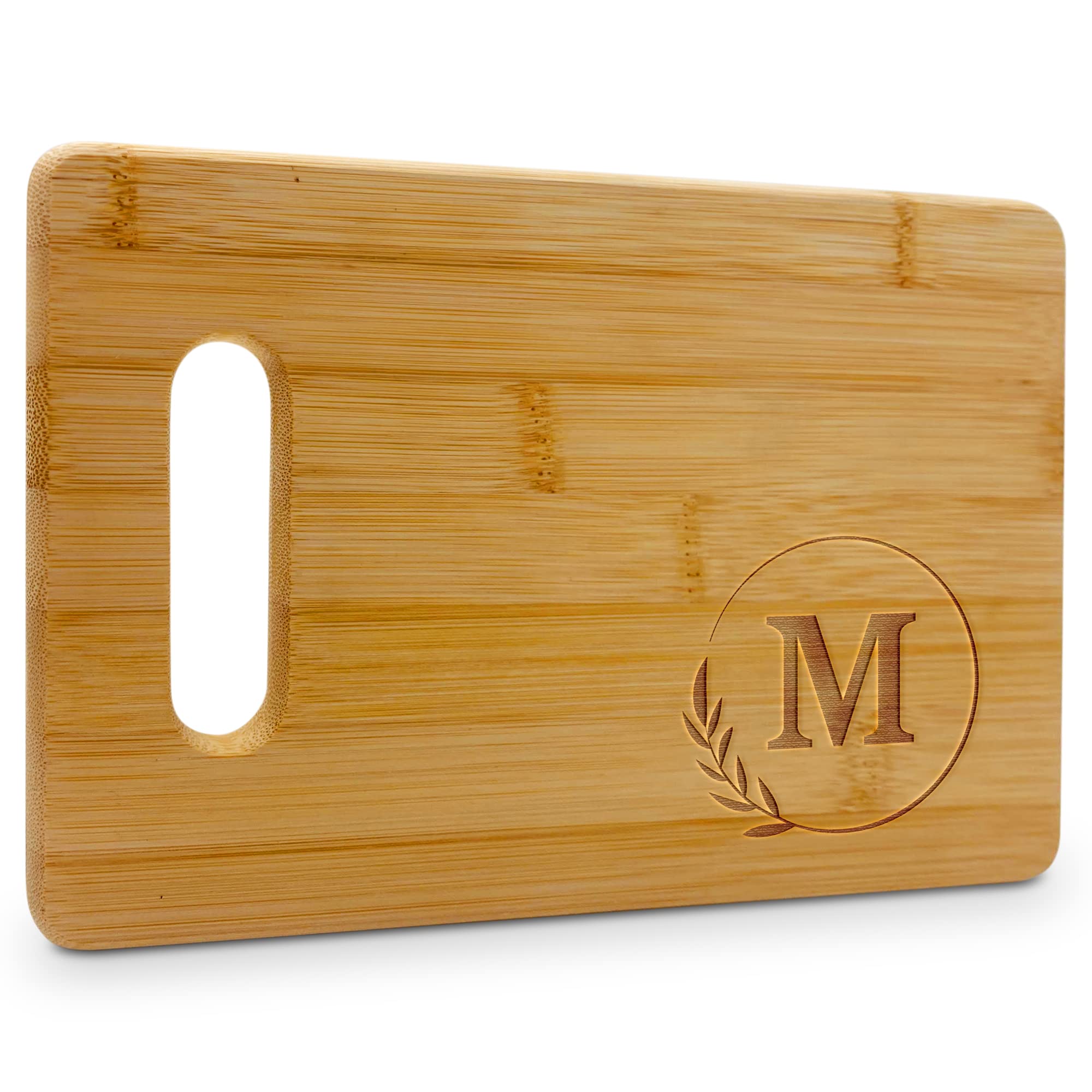 On The Rox Monogrammed Cutting Boards - 9” x 12” A to Z Personalized Engraved Bamboo Board (M) - Large Customized Wood Cutting Board with Initials - Wooden Custom Charcuterie Board Kitchen Gifts