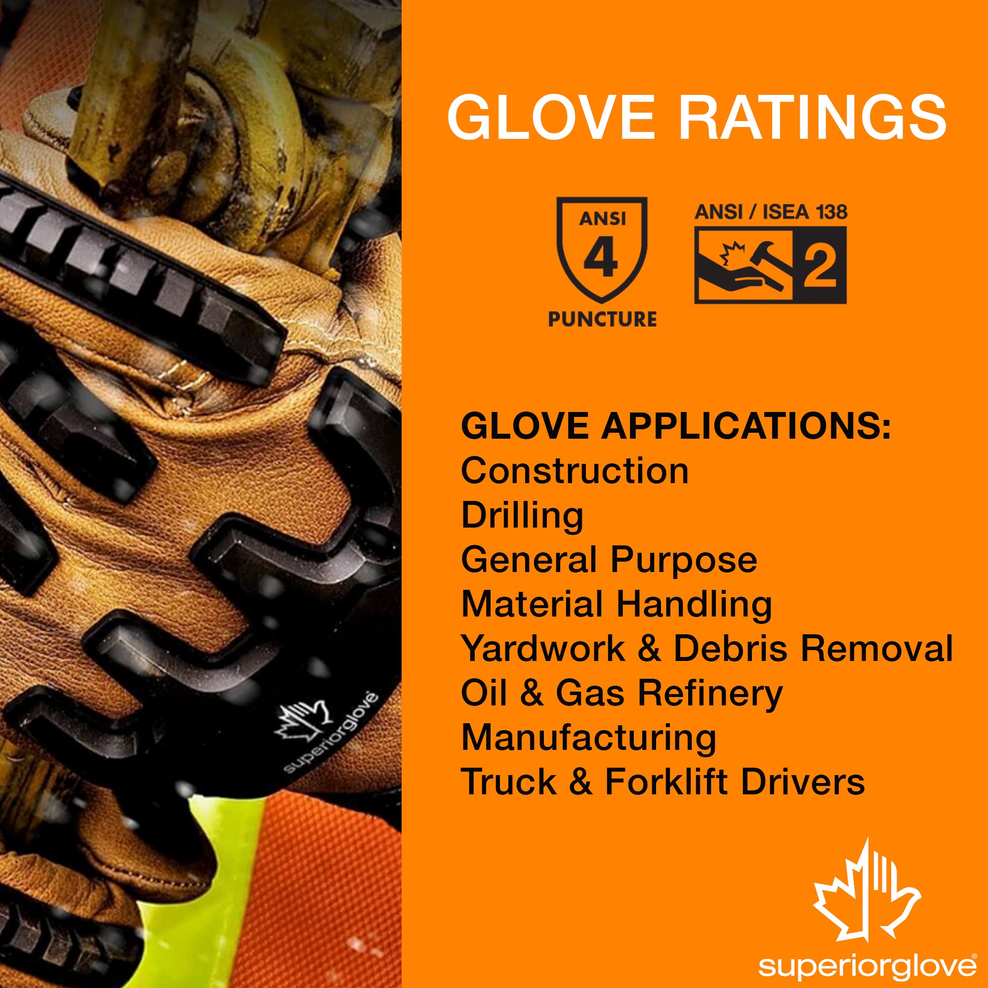 Superior Goatskin Leather Work Gloves - Anti-Impact Backing Hand Protection โ Endura Safety Gloves Oil and Water Resistant 378GKVSB (1 Pair) Size Large