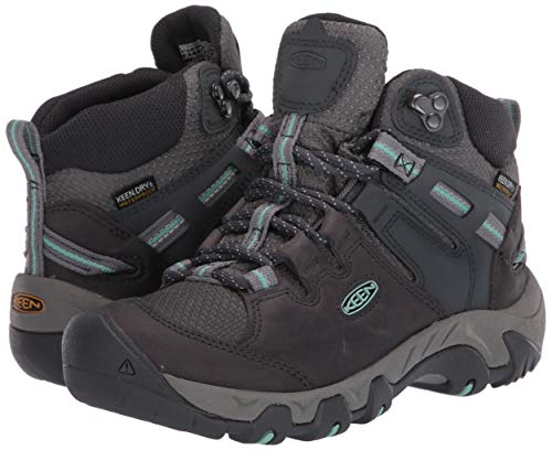 KEEN Women's Steens Mid Height Leather Waterproof Hiking Boots, Steel Grey/Ocean Wave, 11