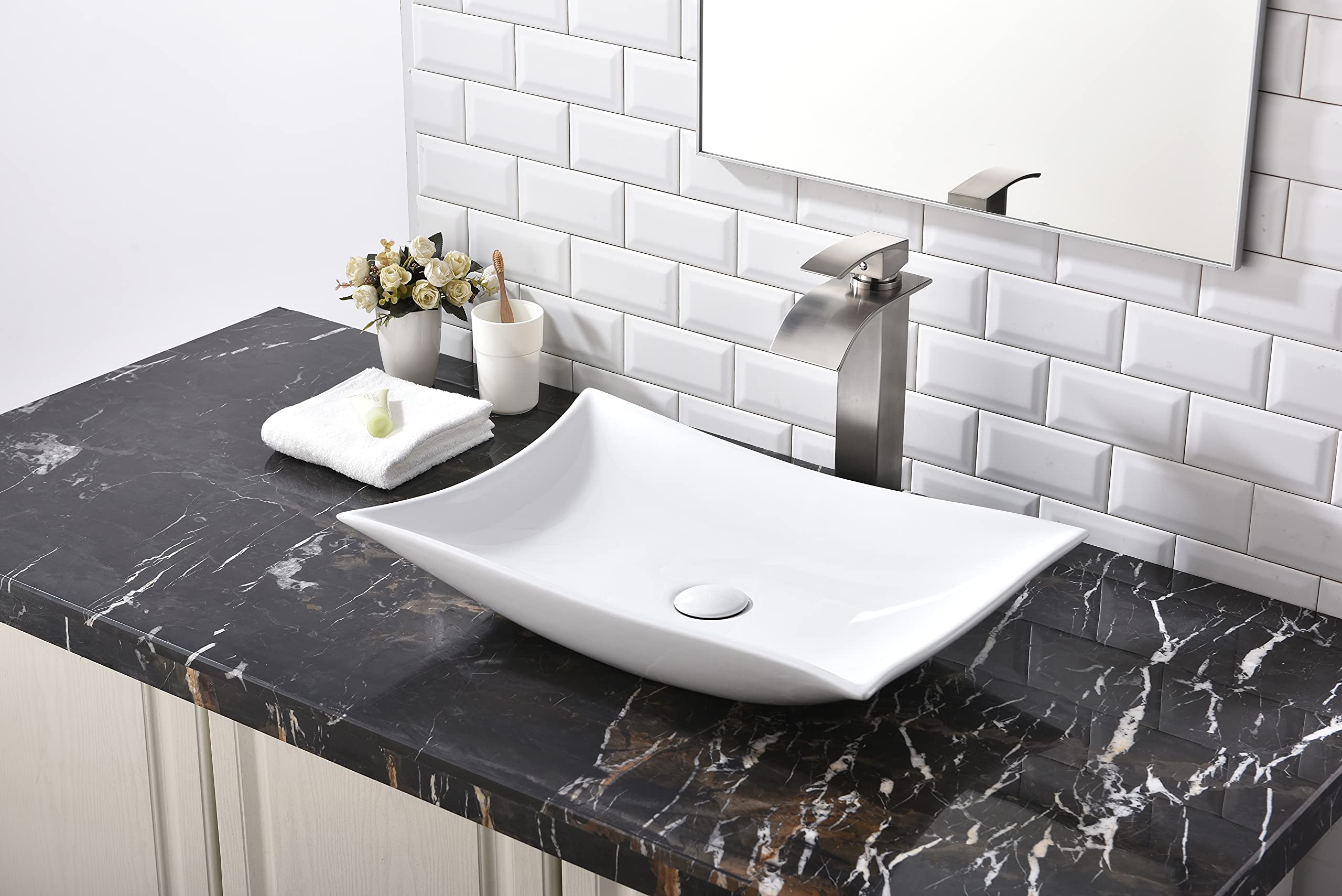 SHACO Contemporary 22.44" X 14.57" Porcelain Ceramic Above Counter Bathroom Vessel Sink, Countertop Bowl Lavatory Vanity Big Bathroom Sink