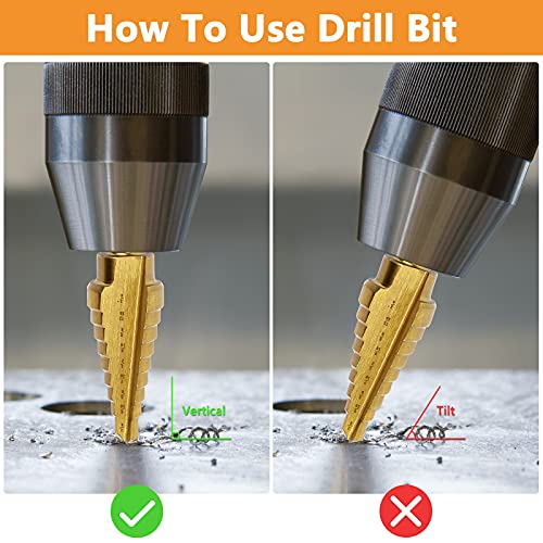 PRECIHW 9 Sizes Titanium Step Drill Bit, 1/4 to 3/4 Inches High Speed Steel Step Drill Bits for Hole Drilling, HSS Multi Size Step Drill Bits for Metal, Aluminium and Wood