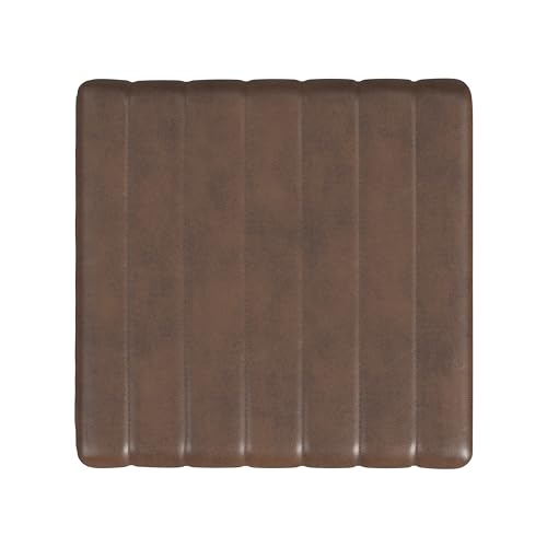 Spatial Order Modern Channel Tufted Faux Leather Ottoman Home Décor|Ottoman for Living Room & Bedroom - Brown Faux Leather