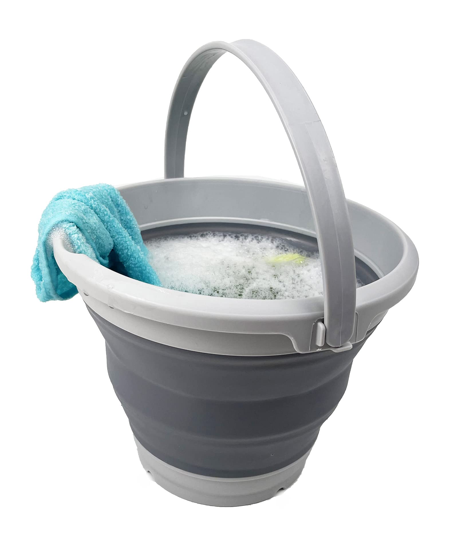 SAMMART 5.5L (1.4 Gallon) Collapsible Plastic Bucket with Lid - Foldable Round Tub with Lid - Portable Fishing Water Pail - Space Saving Outdoor Waterpot. (Grey)