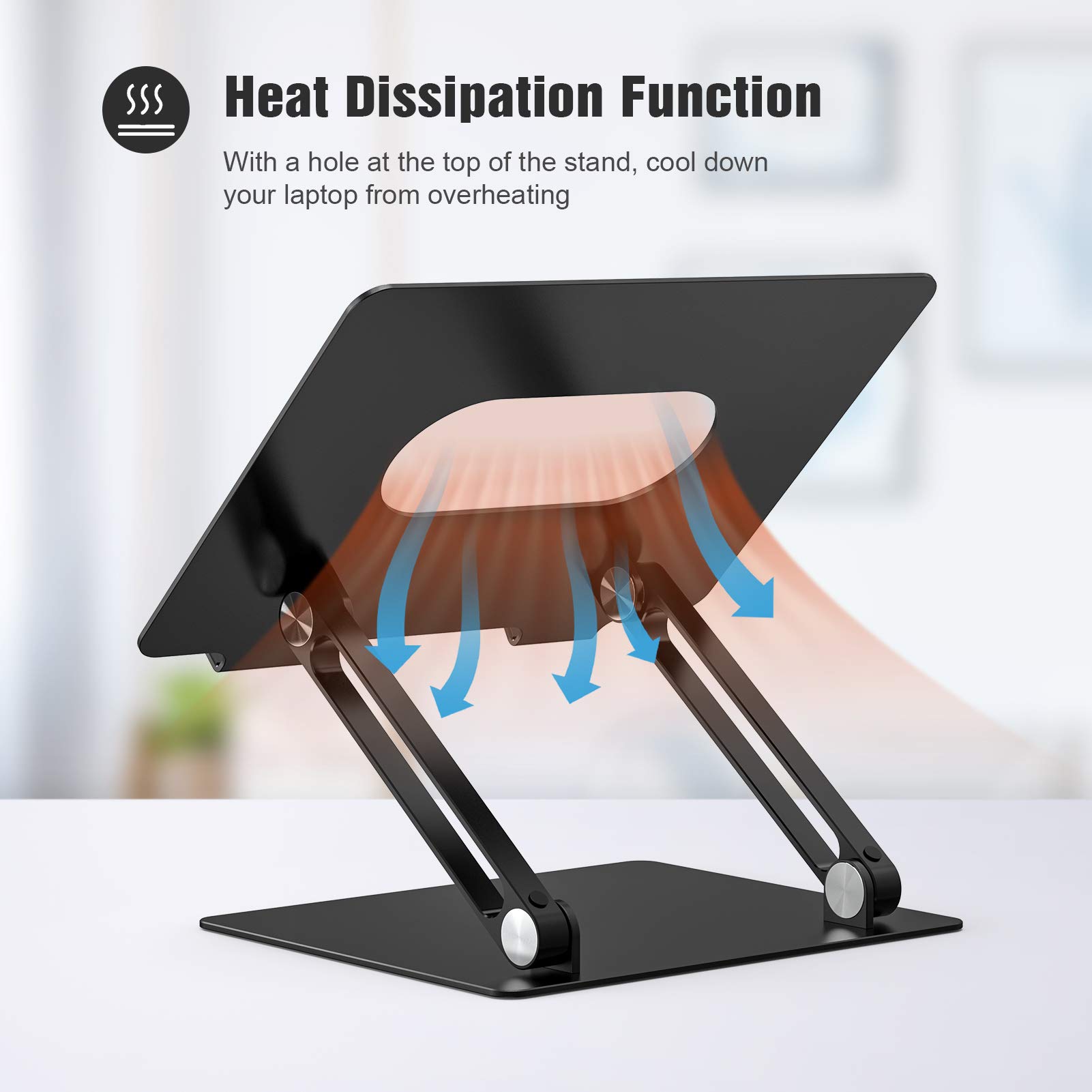 Laptop Stand, Ergonomic Adjustable Notebook Stand, Aluminum Portable Computer Riser with Heat-Vent Foldable Desktop Laptop Holder Compatible with MacBook Air Pro, All 10 to 17 Inch Laptops(Black)