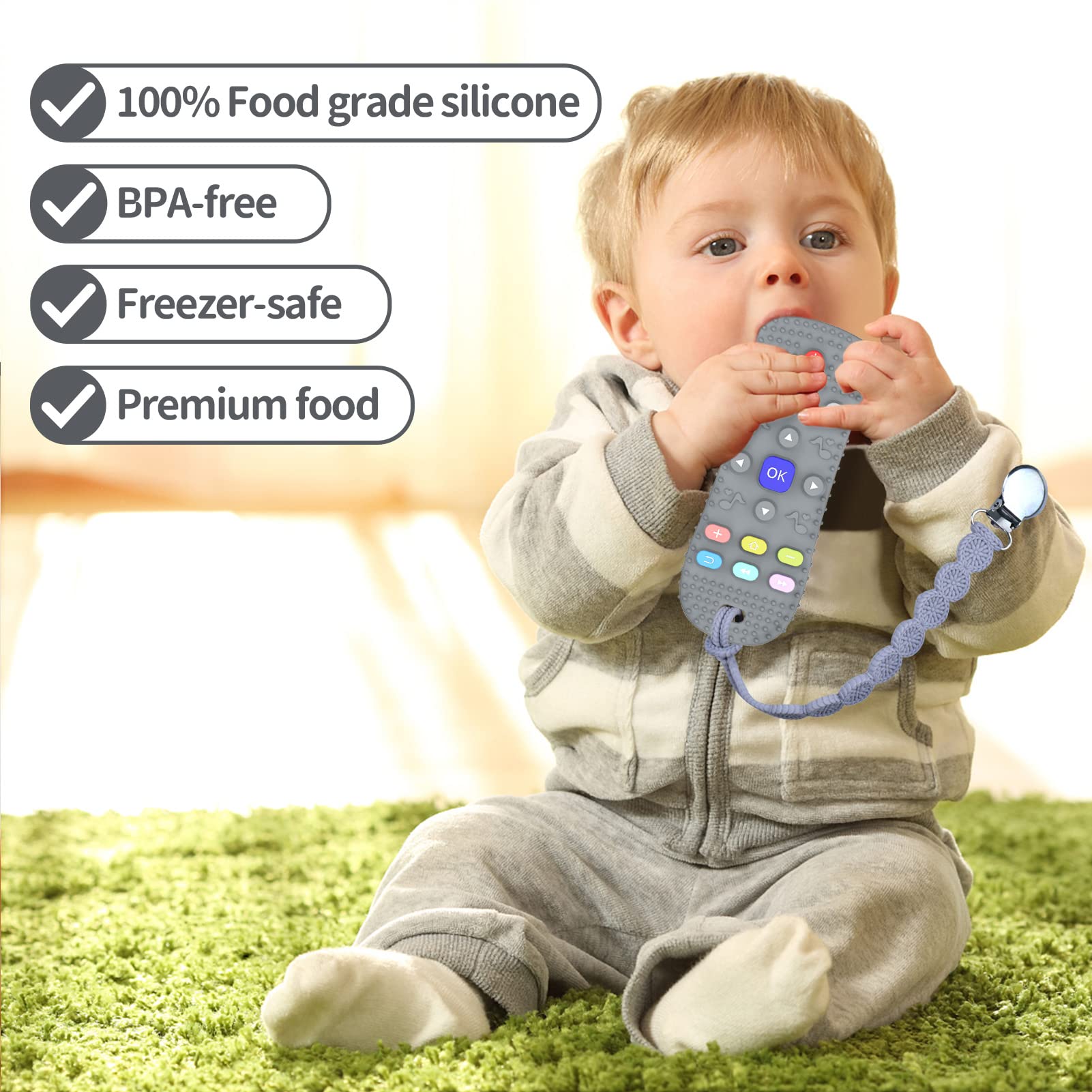 Viyuse Remote teether for Baby, Soft Chew Toys with TV Remote Control Shape, Early Educational Sensory Toy for Babies Teething Relief and Soothe Sore Gum Infant Teether for 3-12 Months Black