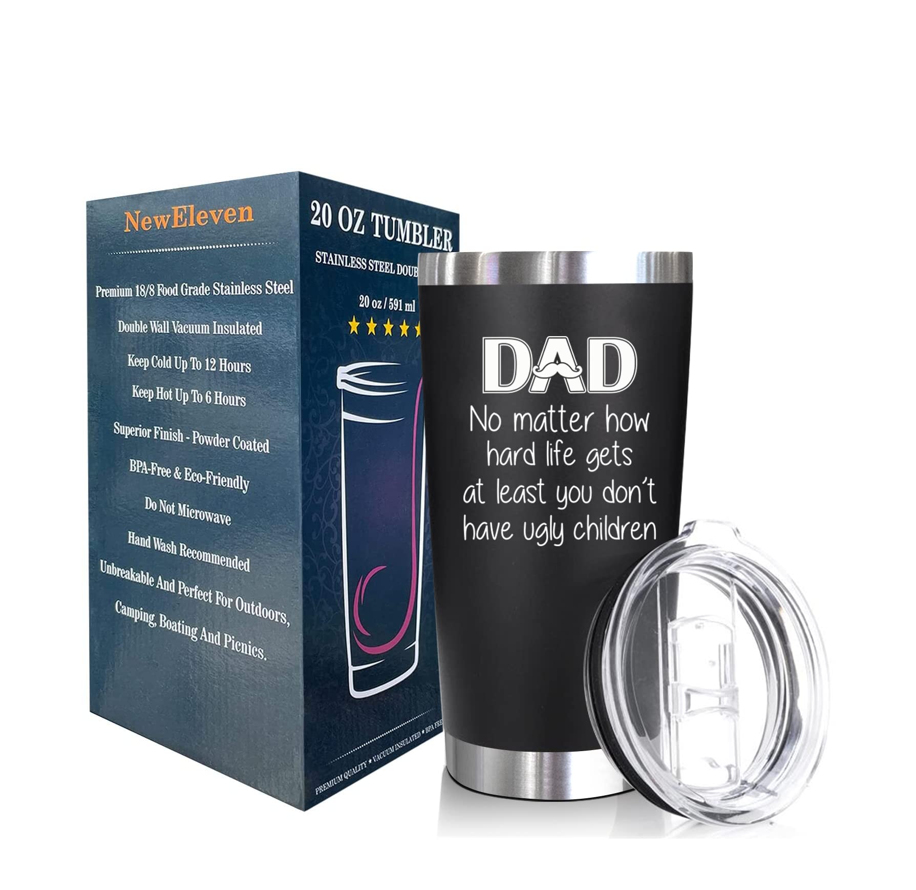 NewEleven Gifts For Dad - Birthday Gifts For Dad From Daughter, Son, Kids - Husband Gifts - Unique Birthday Present Ideas For Father, Husband, New Dad, Bonus Dad From Daughter, Son - 20 Oz Tumbler