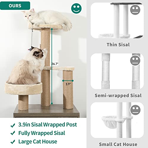 YITAHOME Litter Box Enclosure with Cat Tree, Litter Box Furniture Hidden Furniture, Mordern Cat Tower with Hammock and Scratching Post for Indoor Cats