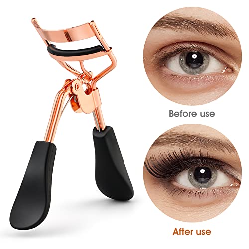 Sibba Professional Eyelash Curler, Lash Curler with 10 Extra Silicone Replacement Pads for Women Girls No Pinching or Pulling Fit All Eye Shapes (Gold)