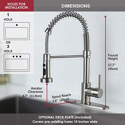 RODDEX Kitchen Faucet Stainless Steel Solid Brass Single Handle Single Hole Sink Faucets with Pause Button, 3 Hole Cover Deck Plate Pull Out Pullout Sprayer, Silver & Brushed Nickel …