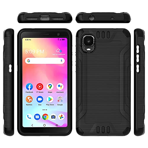 TJS Compatible with Alcatel TCL A3 A509DL Case/TCL A30 Case, with Tempered Glass Screen Protector, Magnetic Support Hybrid Shockproof Metallic Brush Finish Protector Phone Case Cover (Black)