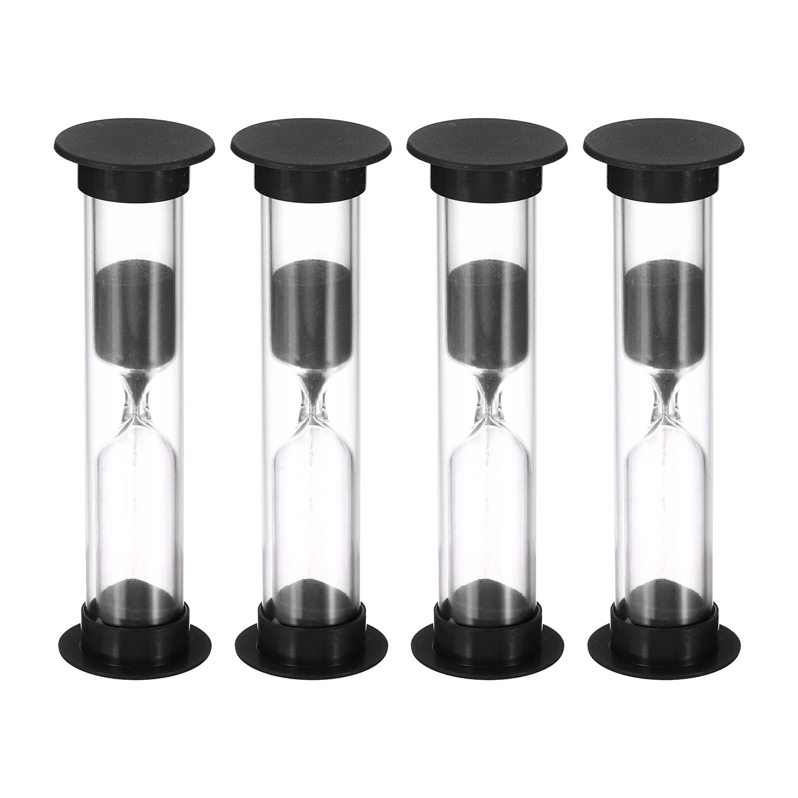PATIKIL 3 Minute Sand Timer, 4Pcs Small Sandy Clock with Plastic Cover, Count Down Sand Glass for Games, Kitchen, Party Favors DIY Decoration, Black