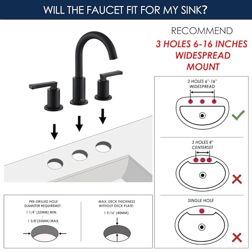 Roffenny 8 inch Widespread Bathroom Faucets, 2-Handle Matte Black Bathroom Sink Faucets for Sink 3 Holes, 360 Degree Swivel High-Arc Spout, 8 in Spread Bath Vanity Sink Faucet, with Pop Up Drain