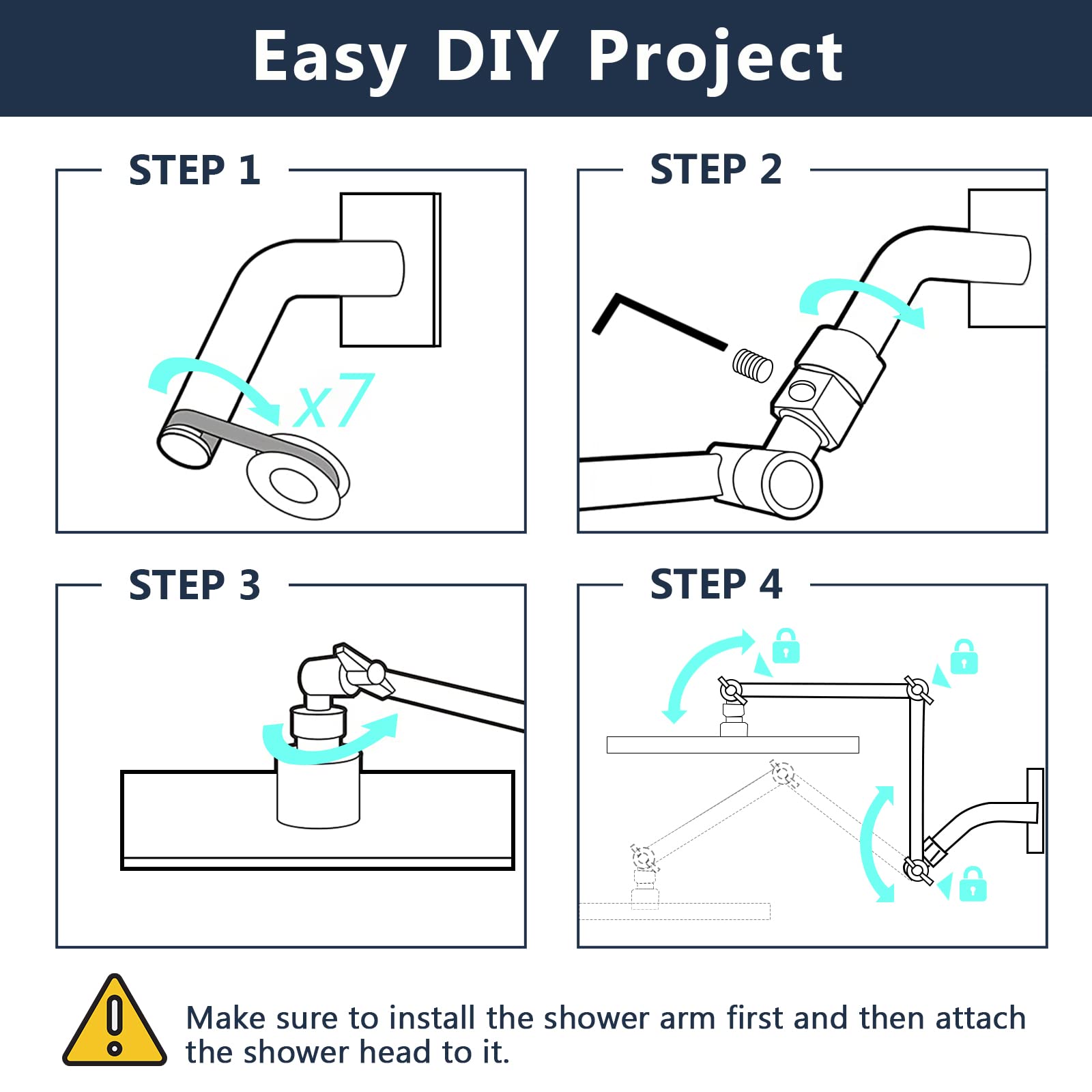 PDPBath Shower Extension Arm, 16" Upgrade Solid Brass Shower Head Shower Head Extender, Adjustable Height Extended with G1/2 Universal Connection for Rain & Handheld Shower Head - Chrome