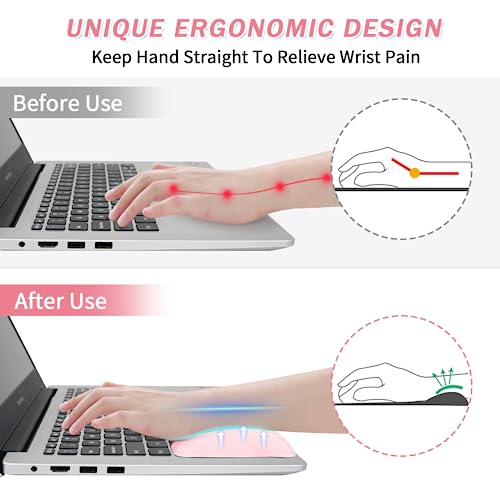 VAGAU Wrist Rests for Laptop, Laptop Wrist Support for Keyboard and Mouse, Ergonomic Memory Foam Wrist Pads for Laptop, Office, Computer, Comfortable Typing Wrist Pain & Carpal Tunnel Relief(Pink)