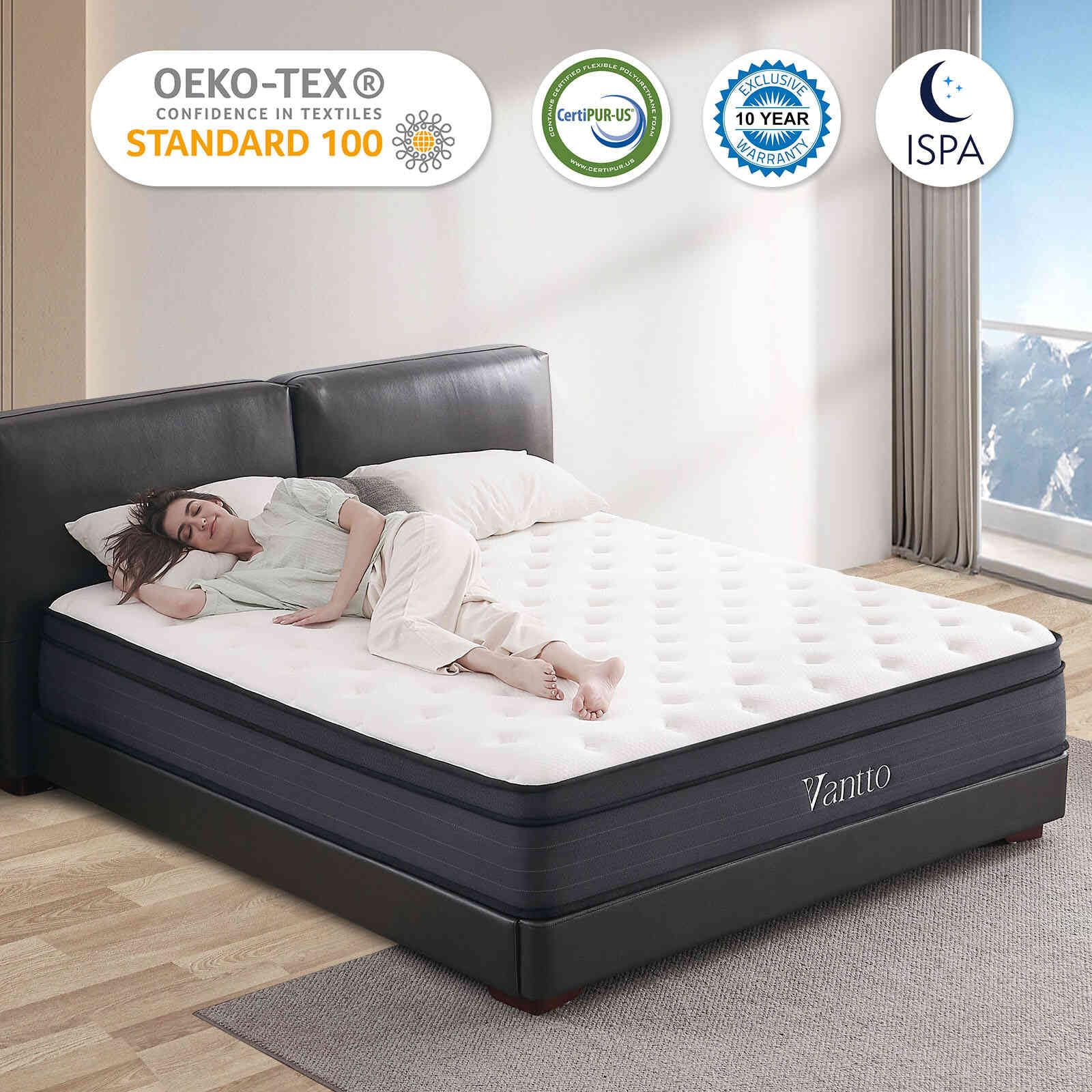 Vantto Queen Mattresses, 12 Inch Memory Foam Hybrid Mattress, Pocket Spring Mattress in a Box for Motion Isolation, Edge Support, Pressure Relief and Supportive, CertiPUR-US, 100 Nights Trial