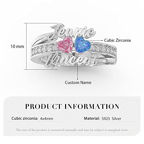 Personalized Names Ring for Women, Custom Birthstone Mothers Ring Sterling Silver Customized Grandma Family Name Rings (2 stones)