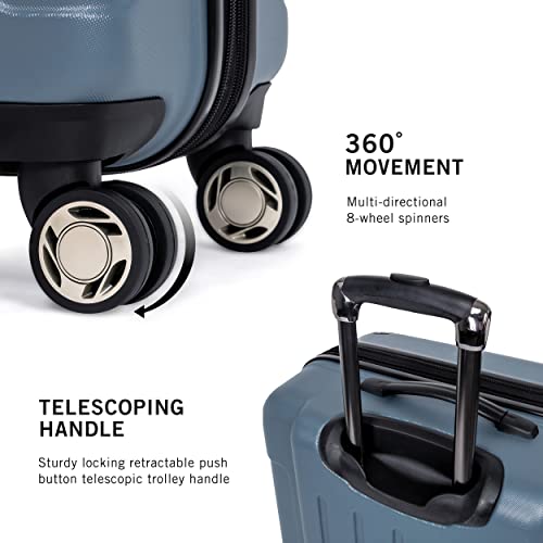 Kenneth Cole REACTION Renegade Luggage Expandable 8-Wheel Spinner Lightweight Hardside Suitcase, Granite Blue, 20-Inch Carry On