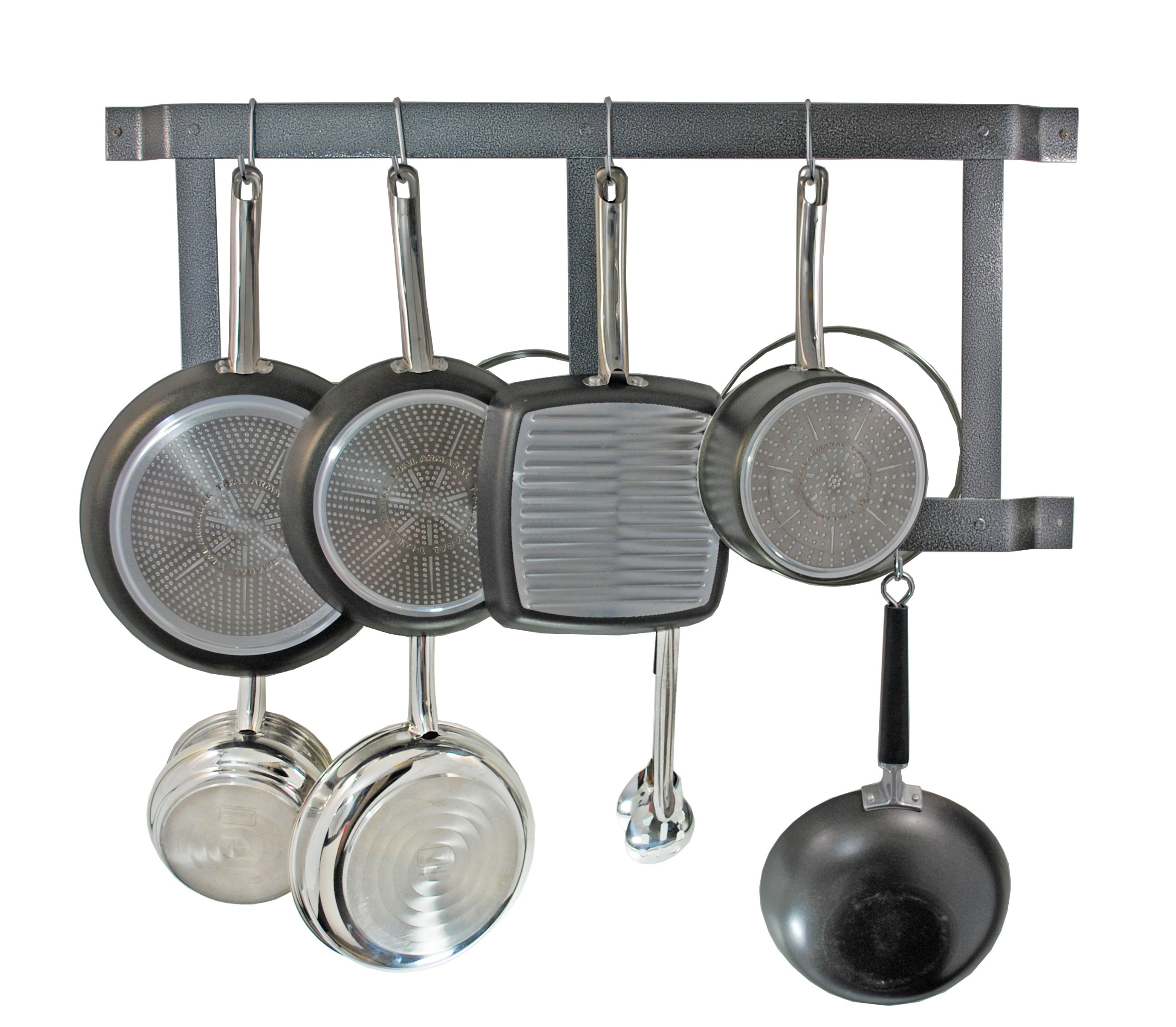 Rogar Ultimate Wall Mounted Pot Rack Vertical/Horizontal in Hammered Steel