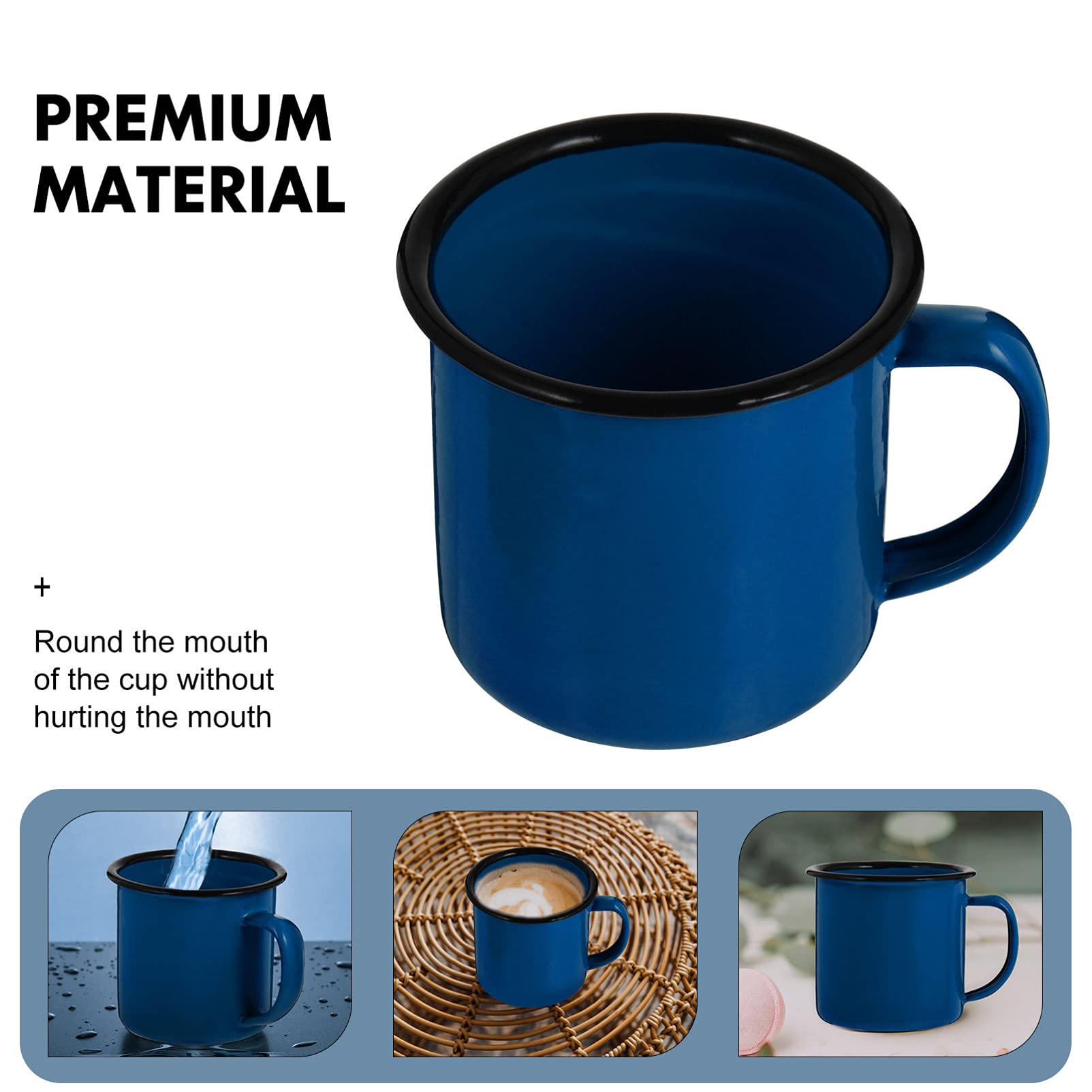 Operitacx Enamel Coffee Mug Camping Cup: Vintage Tin Tea Cup Metal Beer Mugs Water Drinking Cup for Outdoor Hiking Travel Picnic Milk Beverage Drinks Blue