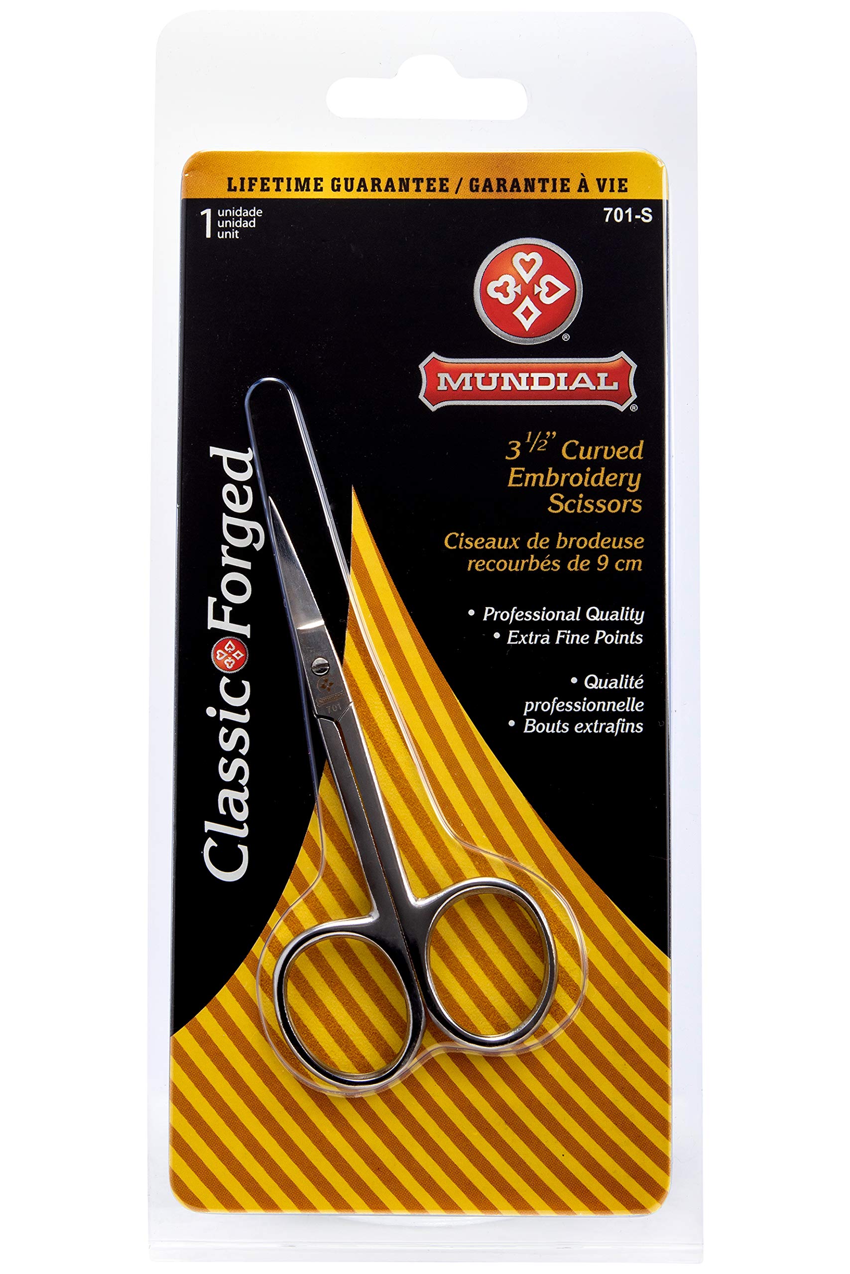Mundial 701-S Specialty Forged 3 1/2" Curved Embroidery Scissors, Extra Fine Points