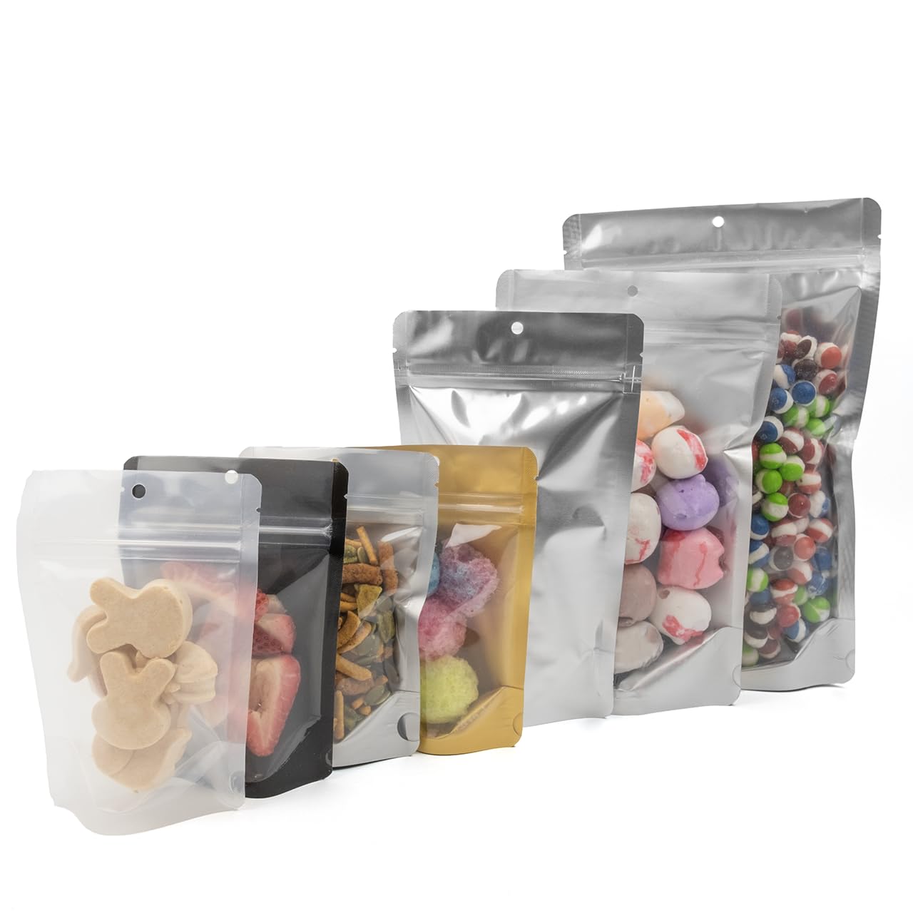 PackFreshUSA: 5 Mil Stand Up Pouch Bags Sample Kit - Silver/Clear - Black/Clear -Professional Flexible Packaging - Resealable - Seal-Top - Heat-Sealable - Hang Hole - Tear Notch
