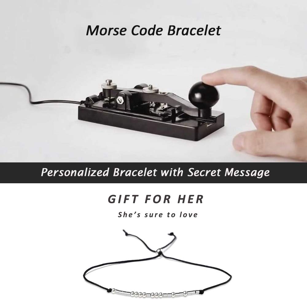 KGBNCIE Morse Code Bracelet 925 Sterling Silver Beads on Silk Cord Secret Message I AM FIERCE bracelet Gift Jewelry for her