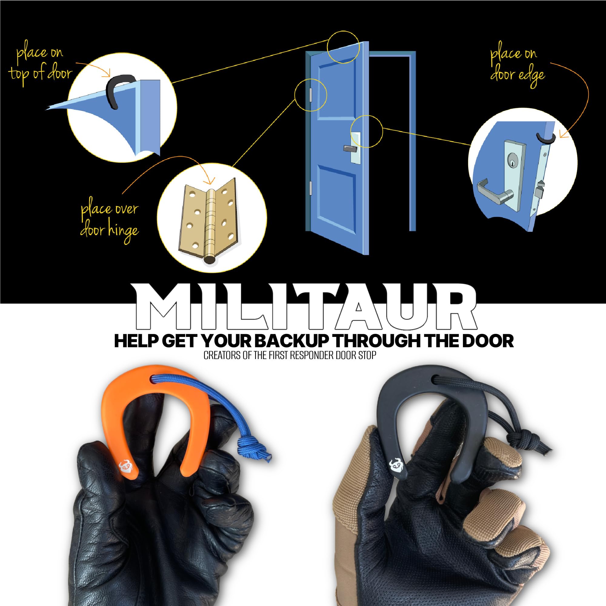 Militaur First Responder Door Stop. Stops Doors from Closing. Orange is Glow in The Dark. Police & EMS Door Jam. Firefighter Tools Door Wedge. Door Pinch Guard. Molle & PALS Compatible. (Pack of 2)