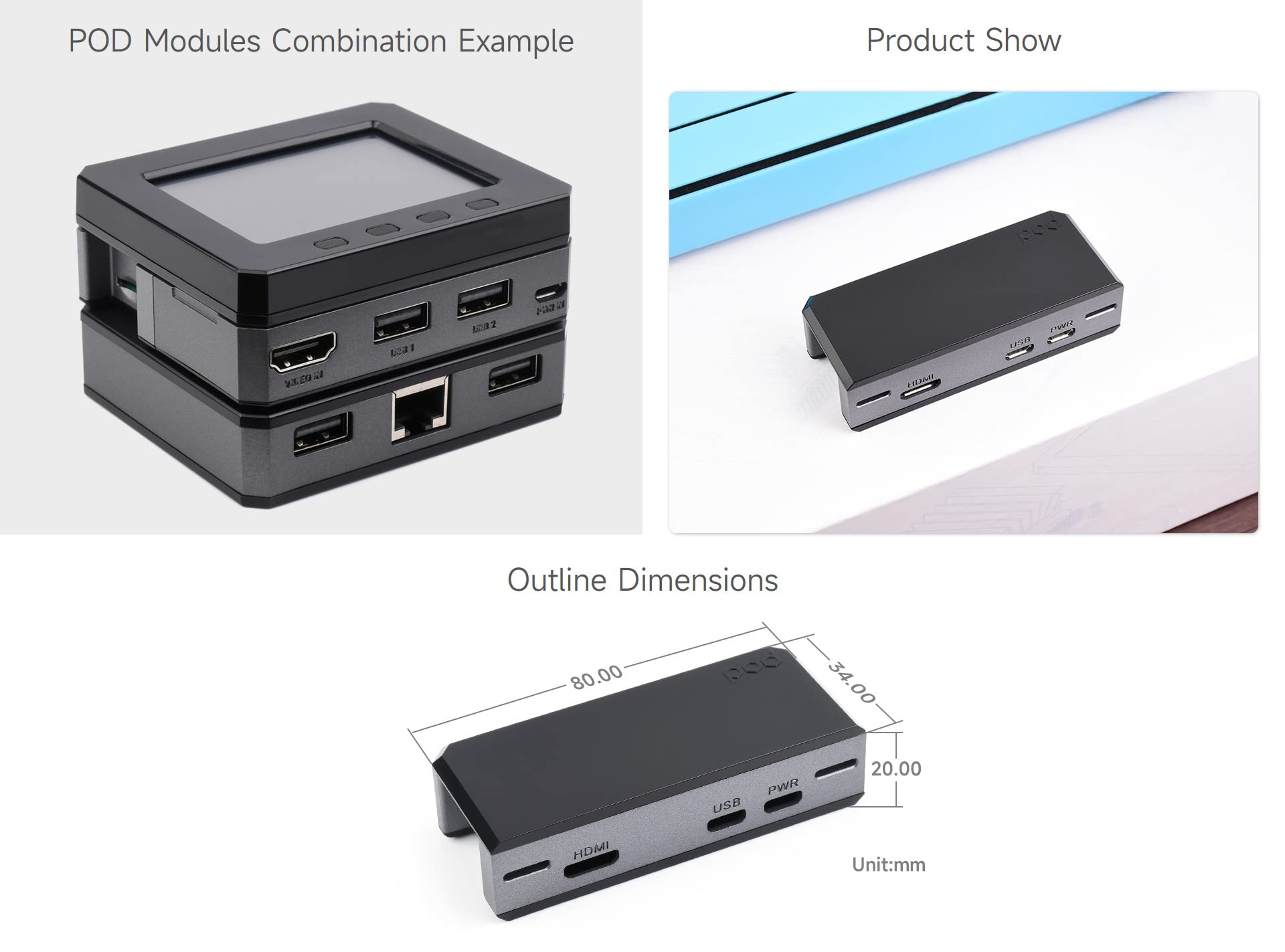 Waveshare Zero POD Case Compatible with Raspberry Pi Zero/Zero 2 W Series Boards, Works with Other POD Modules