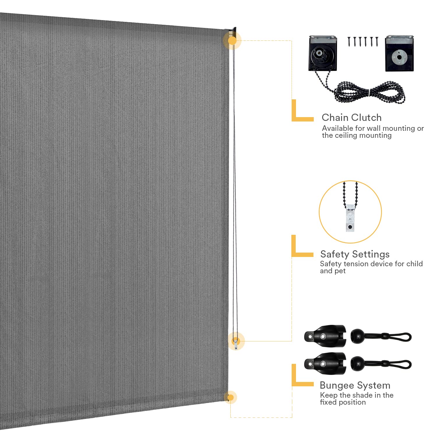 VICLLAX Outdoor Roller Shade, Patio Cordless Blinds Roll Up Shade (8' W X 8' L), Brown