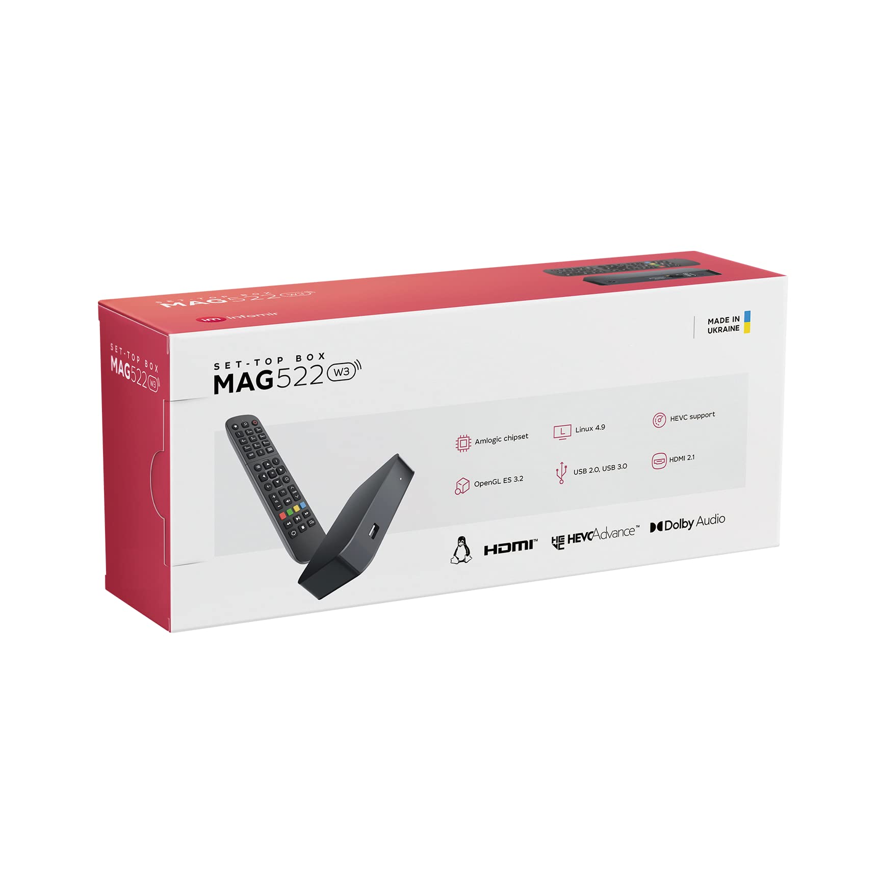 Raxxio MAG522w3 Linux 4.9 Set-Top Box - Amlogic S905X2 Chipset with 1 GB DDR3 RAM, 4 GB Flash Memory, 4K and HEVC Support, Dual-Band 2.4G/5G 2T2R ac WiFi, USB 2.0/3.0, HDMI Cable and Remote Control
