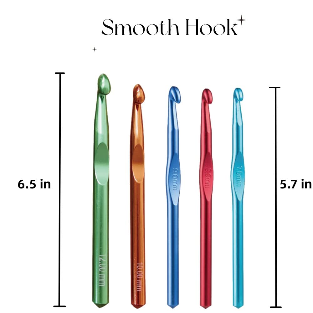 Large Size Crochet Hooks Set 7.0mm 8.0mm 9.0mm 10.0mm 12.0mm, Big Aluminum Crochet Hooks in Case