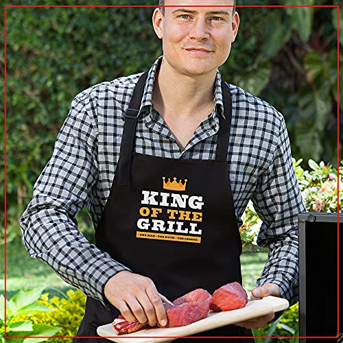 Nomsum Premium Cotton Fabric Aprons for Men King of the Grill Chef Apron with Pockets, Fun and Witty Dad Aprons for Grilling, BBQ, and Cooking, Father’s Day Gift Adjustable Kitchen Aprons for Men