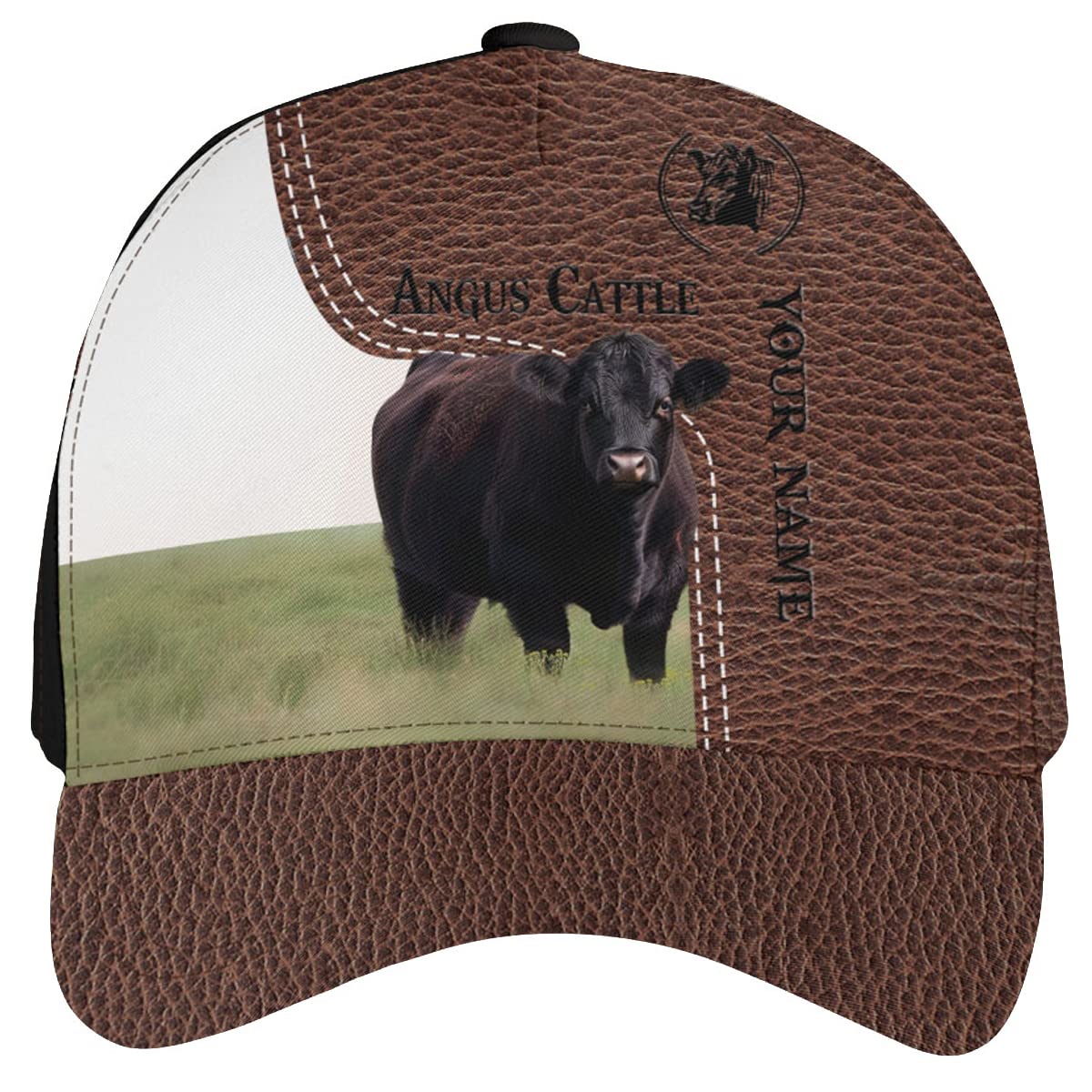 Personalized Angus Cattle Leather Brown Classic Baseball Cap