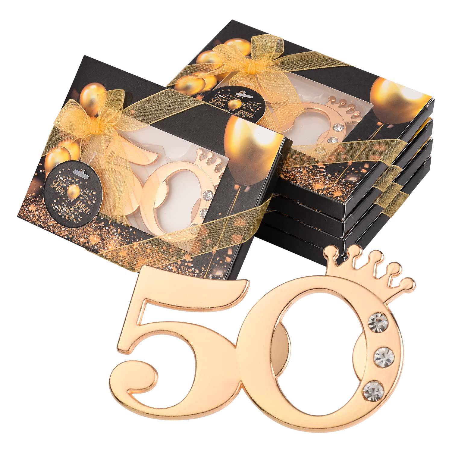 Qonmpcvu 50Pieces 50 Bottle Openers for 50th Birthday Party Favors 50th Anniversary Party Return Gifts or Souvenirs for Guests, Gold and Black Theme Party Decorations