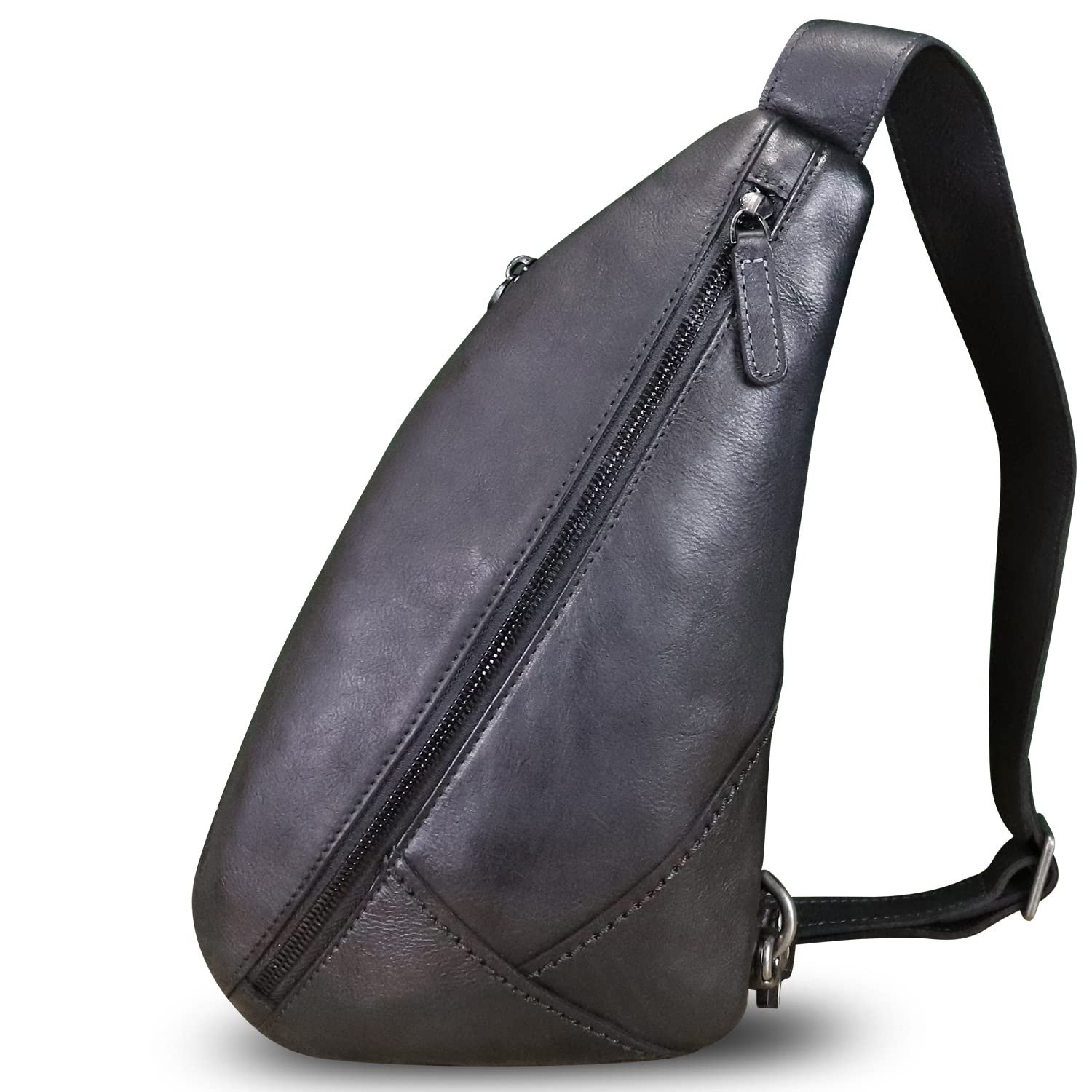 LRTO Genuine Leather Sling Bag Crossbody Motorcycle Bag Handmade Chest Bag Hiking Daypack Retro Shoulder Backpack Vintage (Darkgrey)